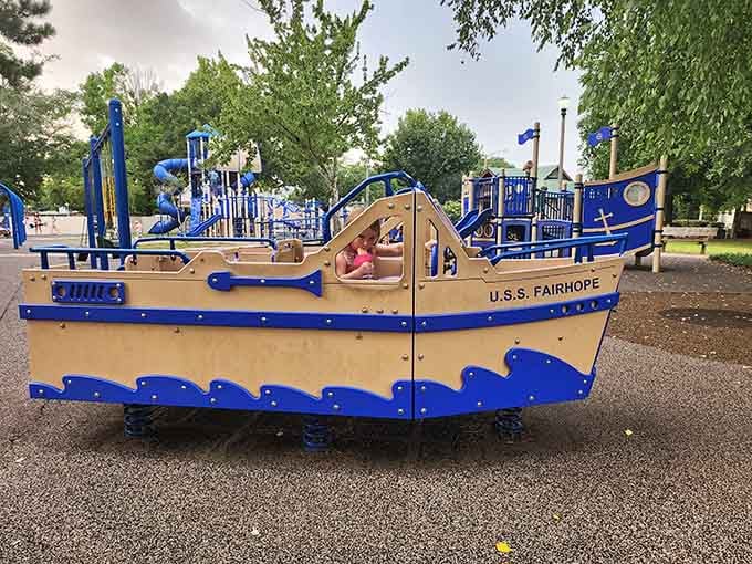 The U.S.S. Fairhope stands ready for imaginative voyages without ever leaving dry land or requiring seasickness medication.