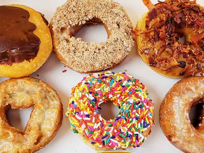 Six different personalities in one frame, from sprinkle-covered joy to sophisticated chocolate-coconut elegance.