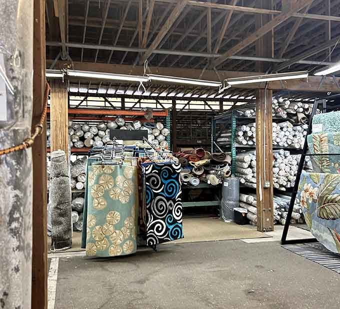Rolled carpets stand ready to transform your floors into something special without emptying your retirement fund.