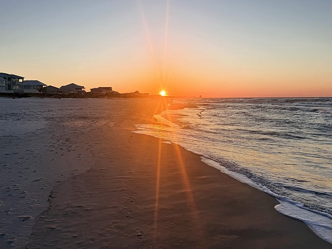 Golden hour at Fort Morgan turns the Gulf into liquid amber, proving Alabama sunrises rival any postcard.