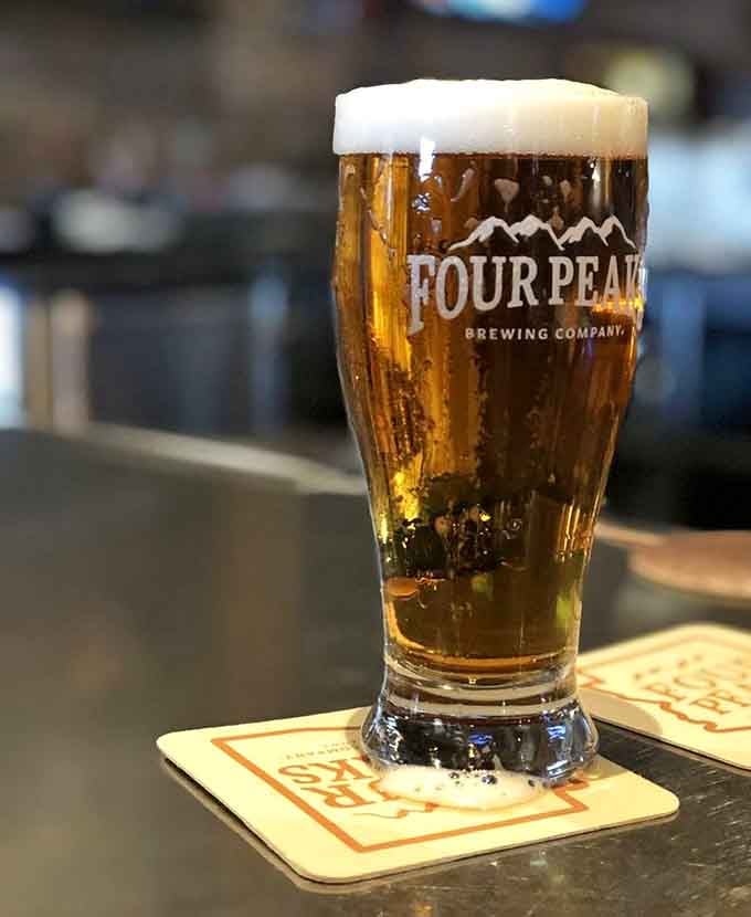 A perfectly poured pint with a head so pristine, even the ghosts would approve of this craftsmanship.