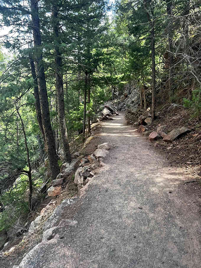 This well-maintained path winds through pine-scented forest, offering shade and spectacular views without the ankle-twisting drama.