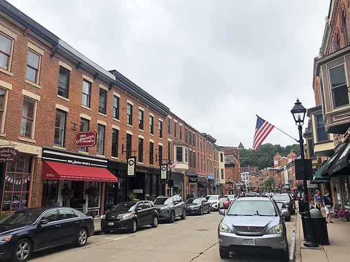 Brick buildings line the street like a perfectly preserved time capsule, minus the dust and disappointing contents.