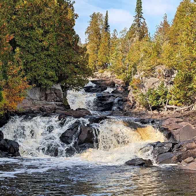The Manitou River doesn't just flow, it performs a daily symphony of cascades and golden-hued drama.