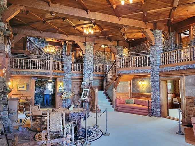 Inside, exposed beams and stone pillars create a great hall worthy of hosting knights, or at least very impressed tourists.