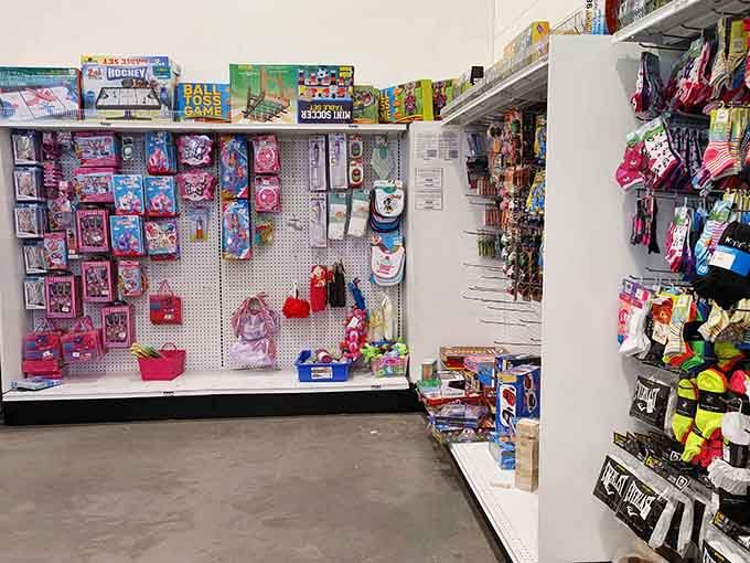 The toy section where saying yes doesn't require a second mortgage or explaining to your accountant later.