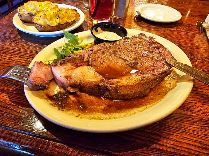 Prime rib so massive it could feed a family, or one very determined diner with excellent priorities.