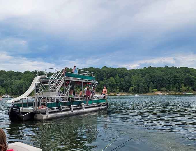 Nothing says "lake life" quite like a double-decker party barge ready for maximum fun and minimum responsibility.