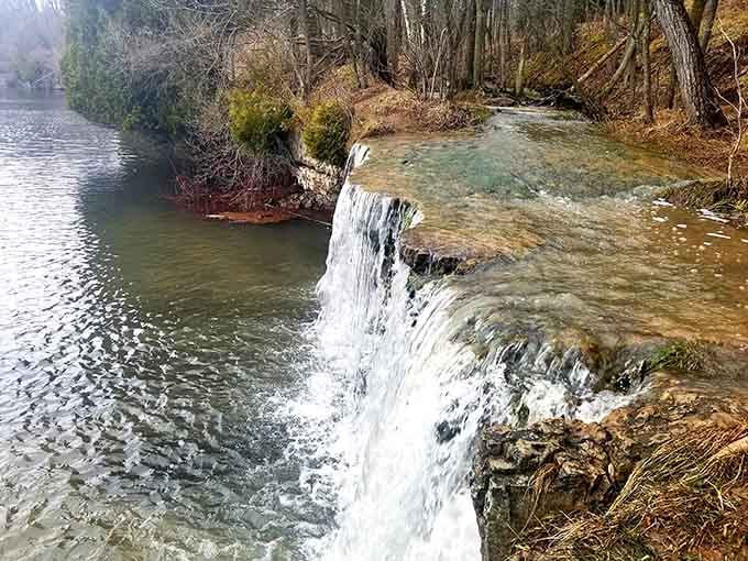 This little waterfall connecting the quarry lake to Lake Michigan is nature's way of multitasking beautifully.
