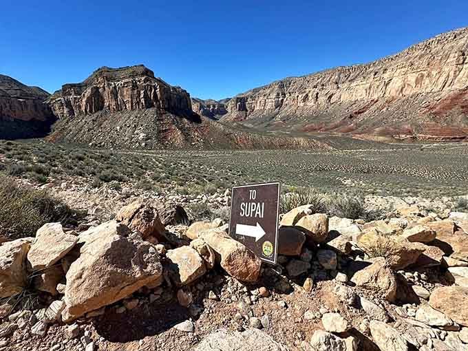 When the trail sign points to Supai, you know you're heading somewhere your GPS has absolutely given up on finding.