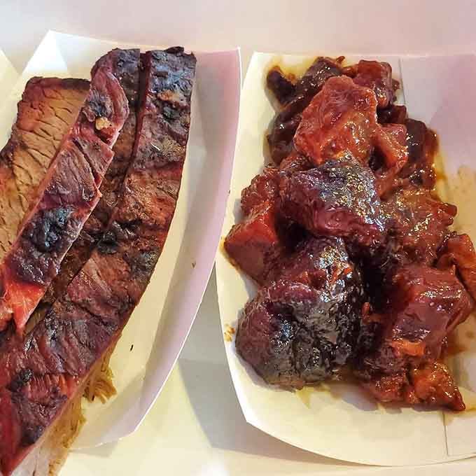 Brisket and burnt ends sitting together like the dynamic duo of the barbecue world.