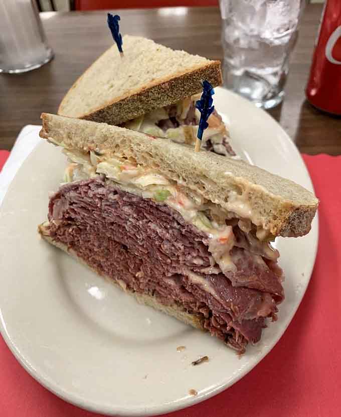 Behold the corned beef masterpiece that proves New Jersey delis don't believe in portion control, thankfully.