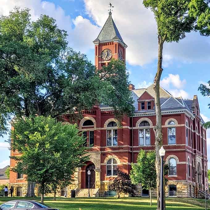 The courthouse tower rises above Howell like a Victorian-era lighthouse guiding ships through a sea of suburban sprawl.