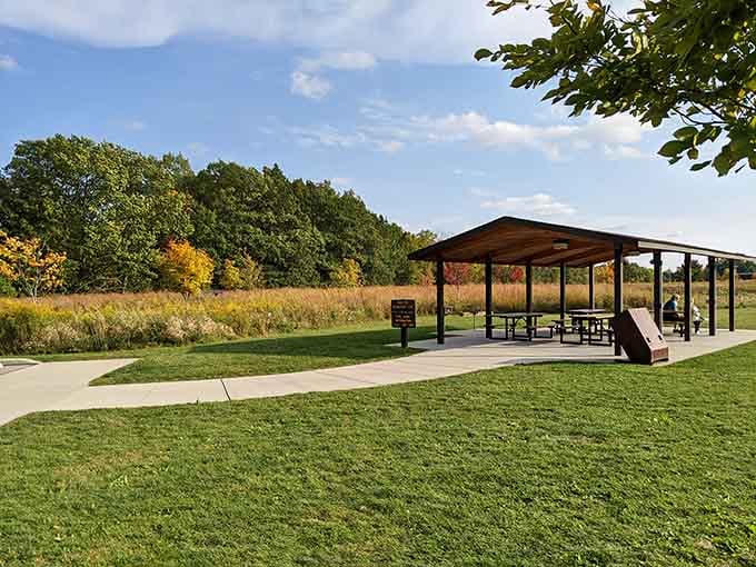 Wood Hollow Metro Park's shelter offers the perfect spot for picnics that don't involve fighting off aggressive seagulls.