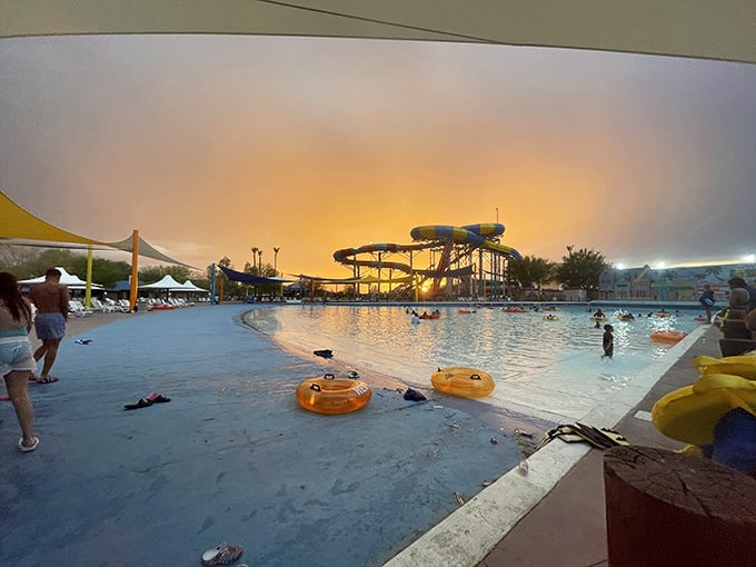 That golden hour glow hits different when you're surrounded by water slides and zero responsibilities whatsoever.