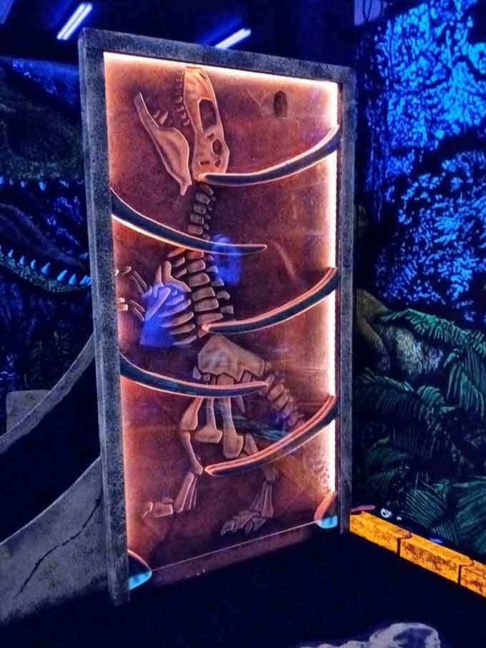 Dinosaur fossils rendered in glowing colors, because extinction doesn't mean you can't look fabulous.