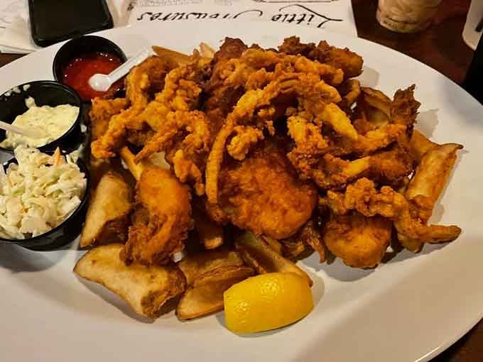 This fisherman's platter comes loaded with enough seafood to make Poseidon himself a little jealous of your lunch.