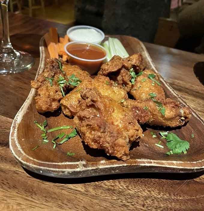 Golden, crispy, and served with the kind of sauce selection that shows someone's paying attention to details.