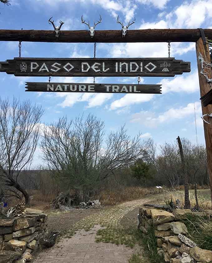 The Paso del Indio Nature Trail entrance promises adventures through South Texas brush country that your FitBit will appreciate.