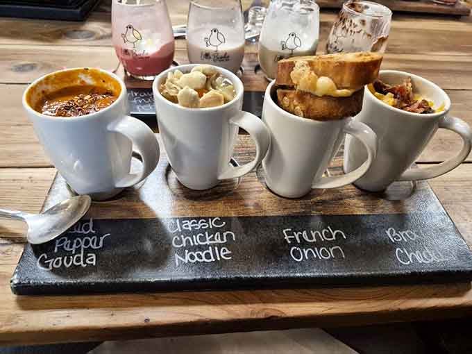 Four mugs of pure comfort lined up like the world's most delicious jury, ready to deliver their verdict on your taste buds.