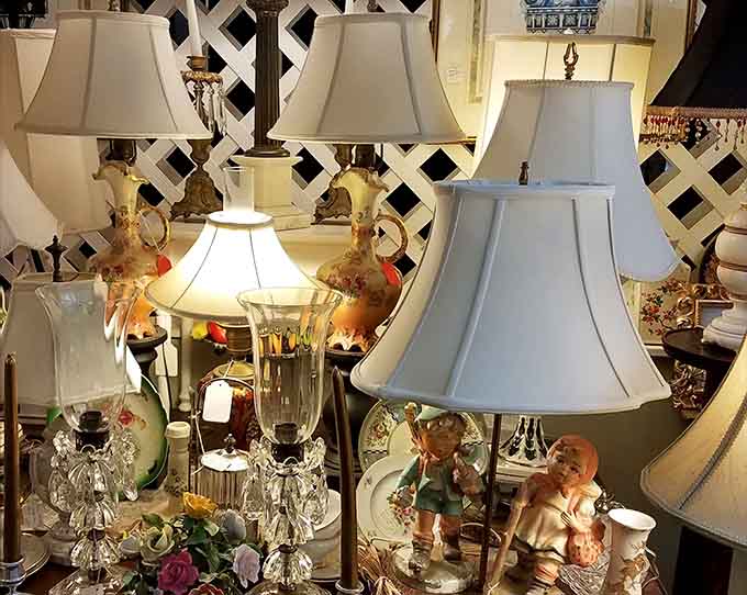 A lamp collection so extensive you'll wonder if someone raided every grandmother's attic between here and Charleston.