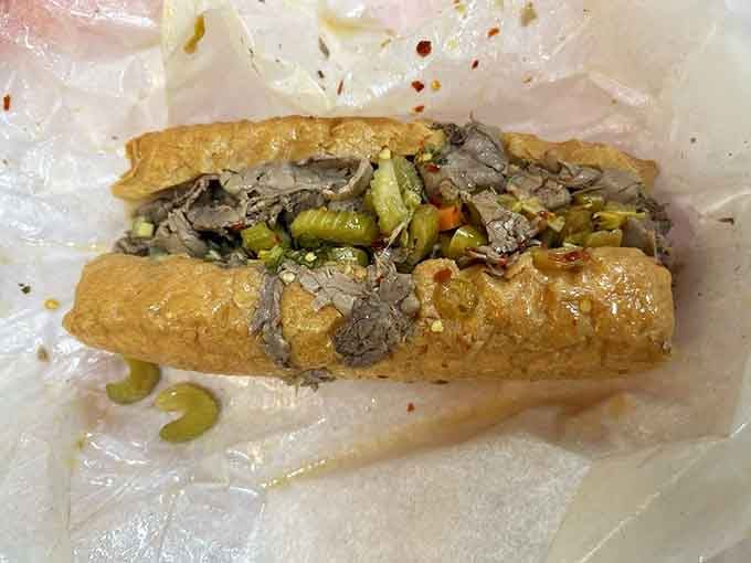 Behold the Italian beef in its natural habitat: gloriously messy, unapologetically drenched, absolutely perfect.