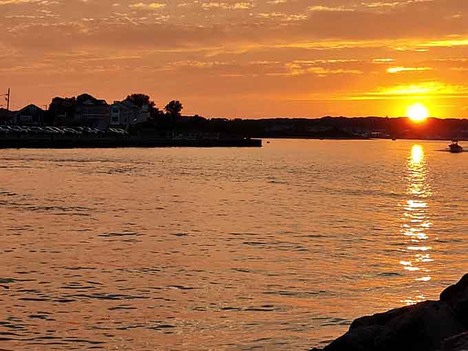 Golden hour paints the water in shades that would make Monet jealous, proving sunsets never go out of style.