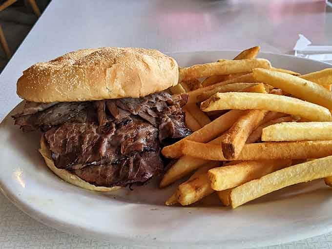 The Ox Roast Sandwich arrives looking like it could feed a small village or one very determined eater.