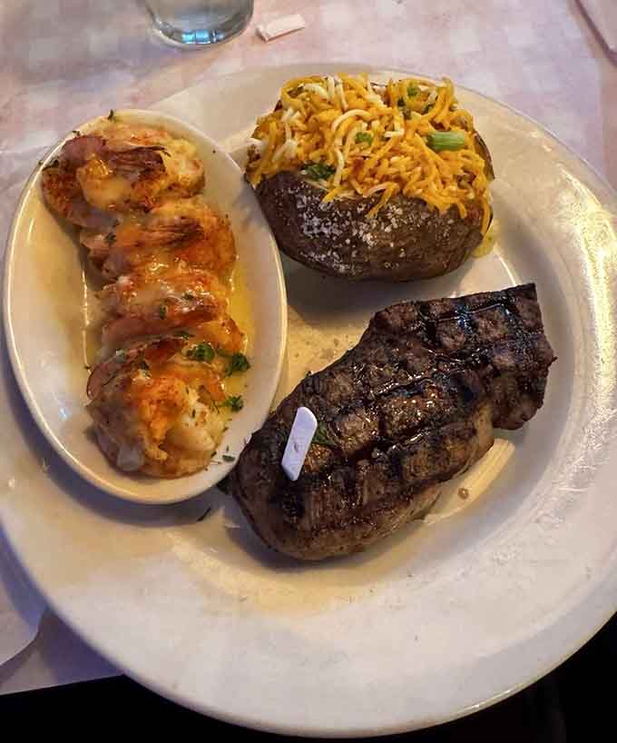 That sirloin and stuffed shrimp combo is the surf-and-turf partnership we all need in our lives.