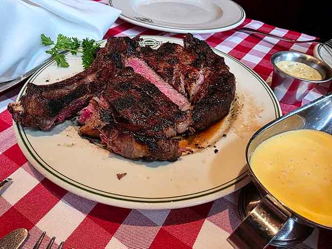 When your steak arrives looking like it could feed a small village, you know you're in the right place.