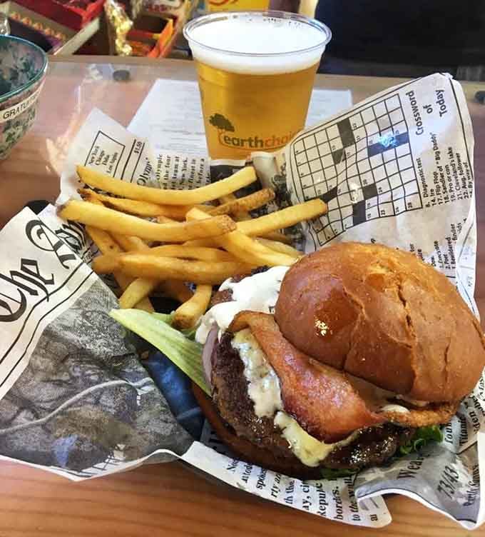 Sometimes the best view comes with fries, a burger, and a cold bottle that makes the mountain air taste even better.