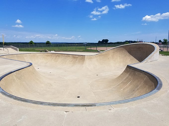 Smooth concrete bowls await skaters brave enough to test their skills under Wisconsin's endless blue skies.