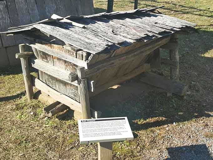 This ash hopper turned wood into lye for soap-making, because pioneer life required chemistry degrees nobody actually had.