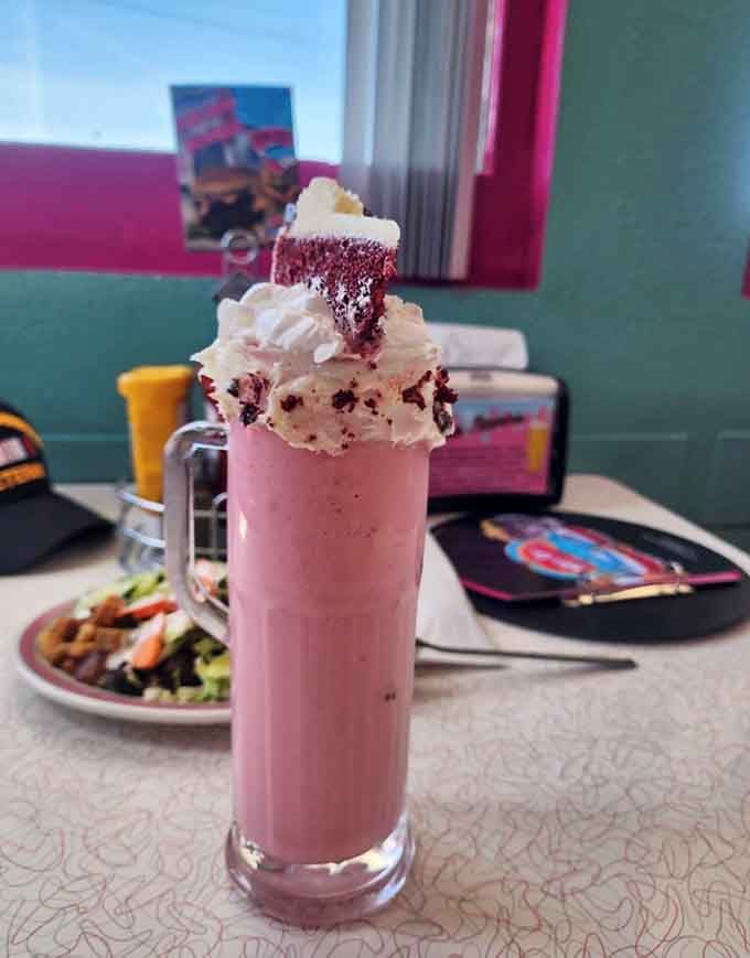 Red velvet cake decided to become a milkshake, and honestly, it's living its best life now.