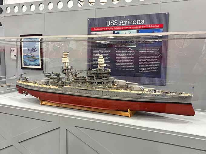 This meticulously crafted USS Arizona model honors the 1,177 sailors who never came home that December morning.