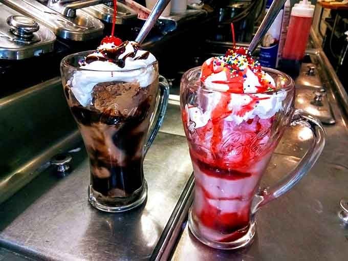 Chocolate and strawberry floats standing side by side like the dynamic duo of dessert, ready to save you from boring beverages.