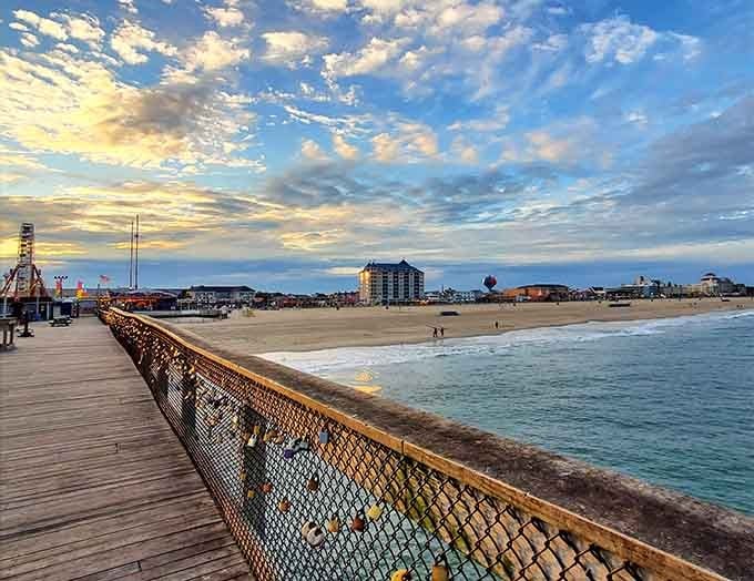 Sunset paints the fishing pier in golden light, turning an ordinary evening into something worth remembering forever.