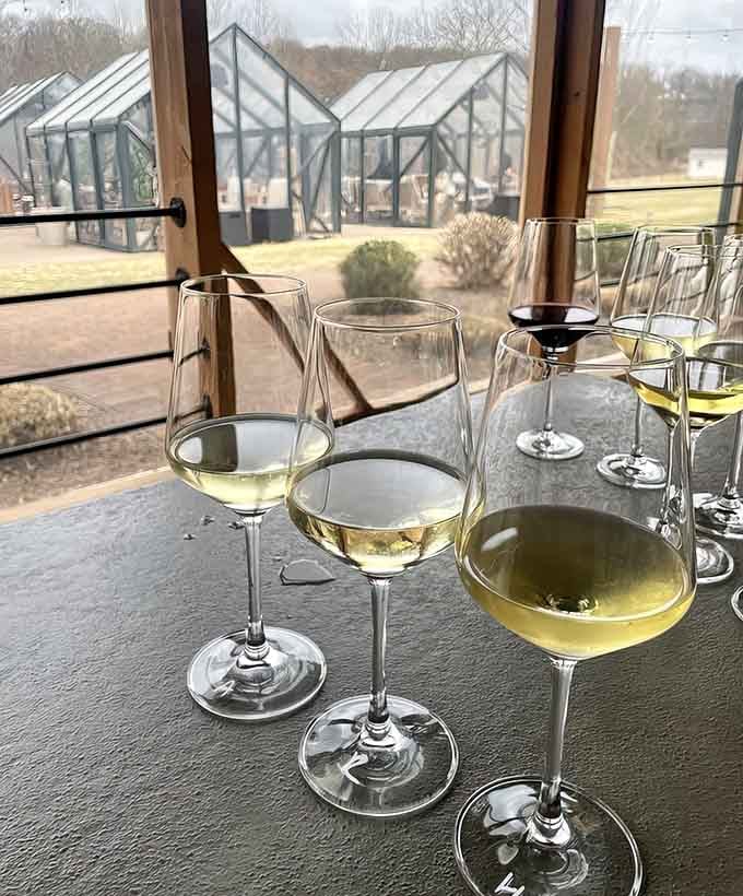 Wine flights presented on wooden boards because apparently we're all sommeliers now, and honestly, we're okay with that.