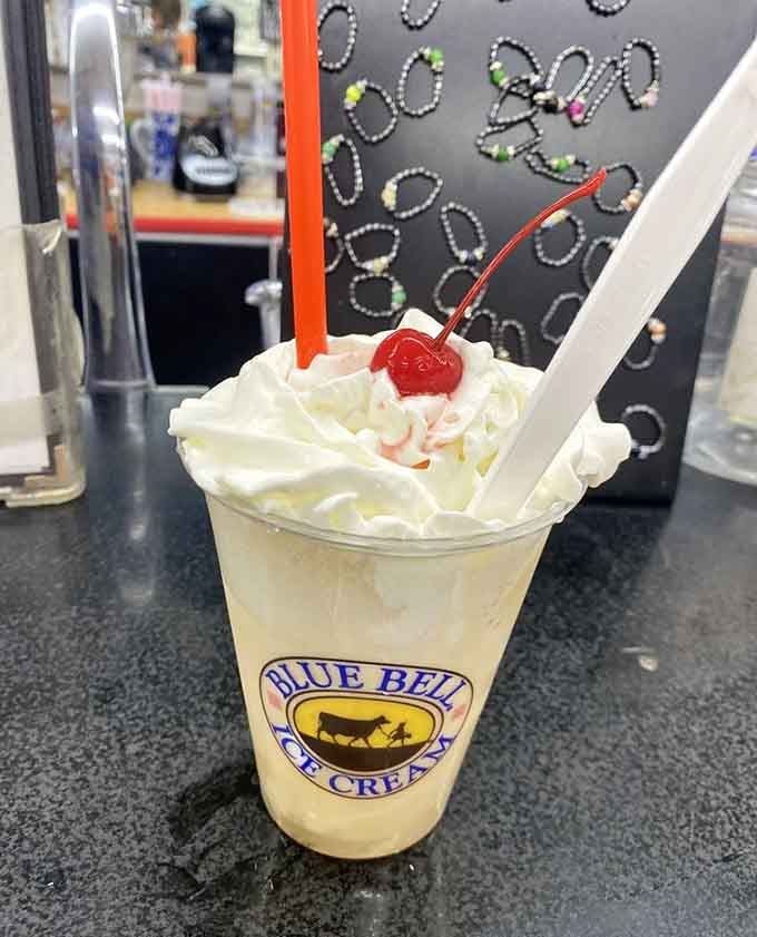 Topped with whipped cream and a cherry, this float is basically happiness served in a cup.