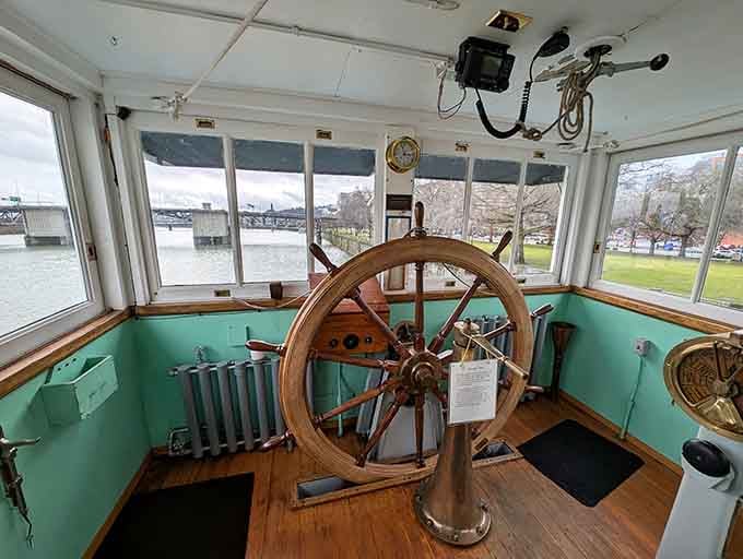 This ship's wheel commanded vessels through treacherous waters, and now it commands your complete attention and respect.