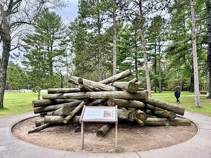 A monument to Michigan's logging past, because apparently we needed giant log piles to remember we cut down trees.