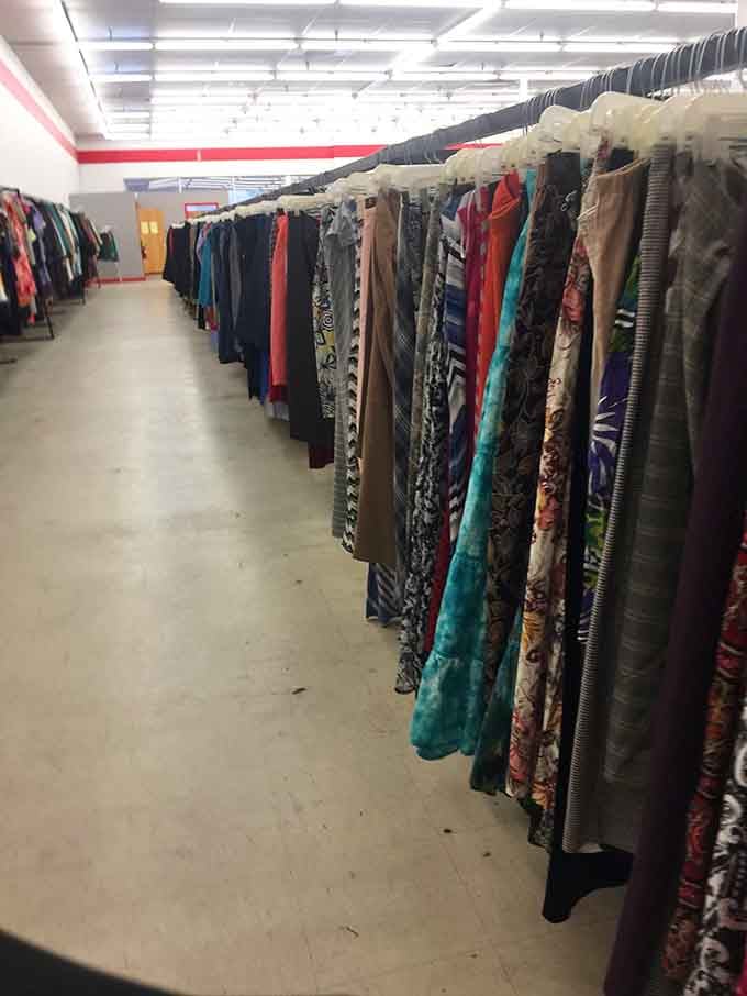 Endless racks of clothing prove that one person's closet purge is another person's fashion jackpot.