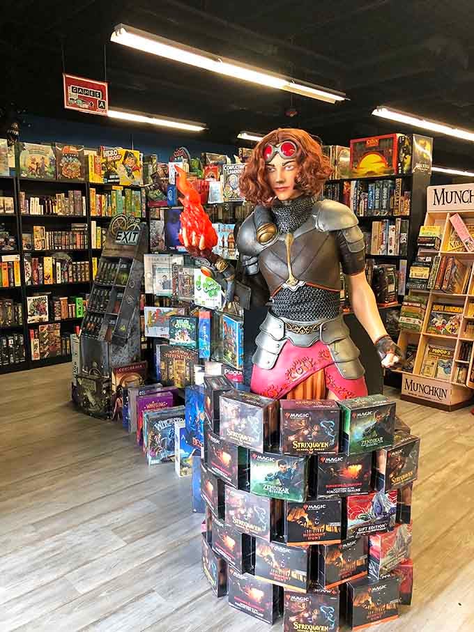 A warrior princess guards the Magic: The Gathering collection like Lynda Carter protecting truth and justice herself.