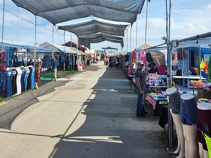 Covered walkways provide blessed shade while you hunt for deals, making summer shopping actually enjoyable instead of sweaty.