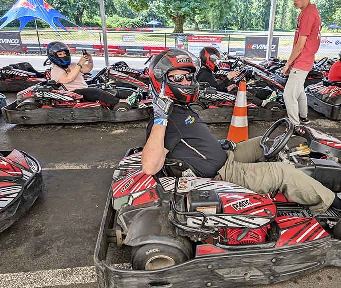 That moment when you realize go-karting brings out everyone's competitive spirit and their best victory poses.