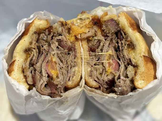 Tri-tip piled so high it looks like a delicious Jenga tower waiting to topple into your mouth.