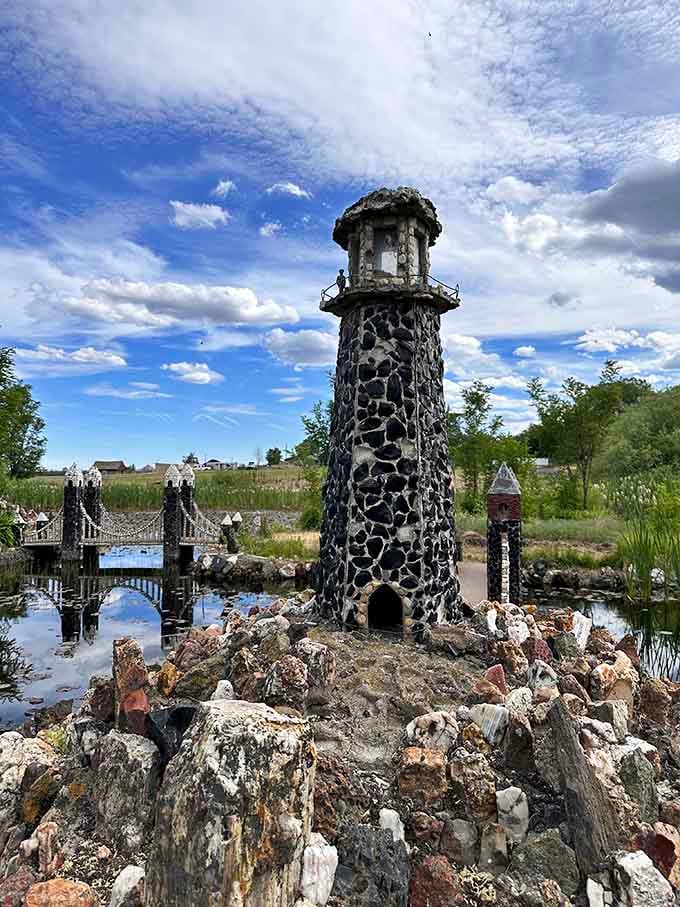 The lighthouse stands ready to guide ships through the high desert, proving that maritime architecture knows no geographical boundaries.