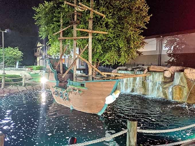 Evening play adds magic to the experience, because apparently pirates preferred working the night shift anyway.