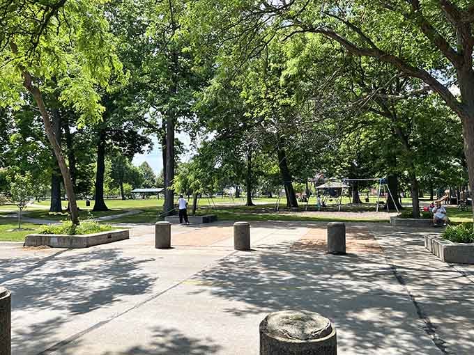 Pine Grove Park offers shade, serenity, and the radical concept of free public space for actual relaxation.