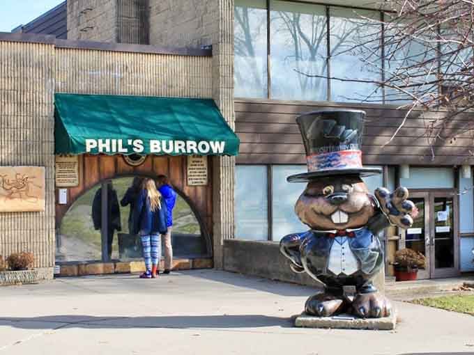 Phil's Burrow lets you peek into celebrity groundhog living quarters, complete with a statue that's surprisingly photogenic.